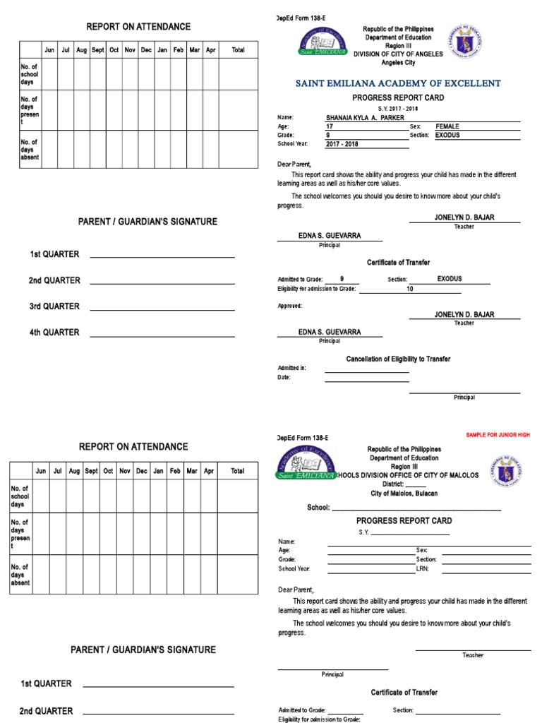 Deped Form 138 Jhs | PDF | Value (Ethics) | Learning