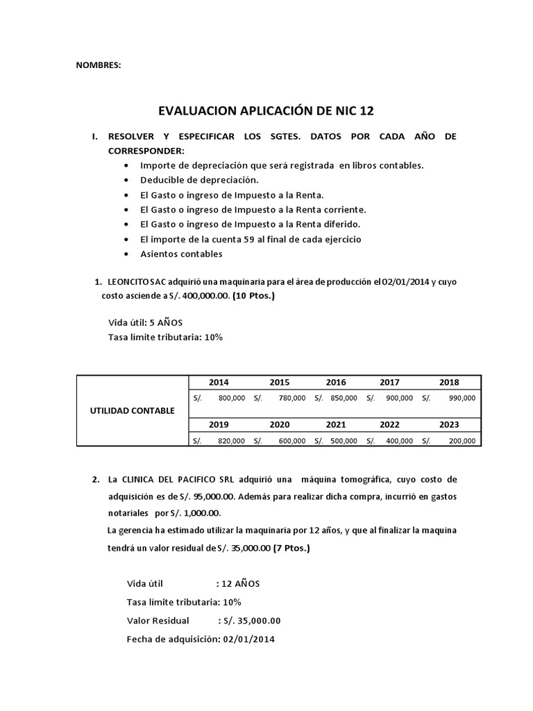 Examen NIC 12 | PDF | Depreciación | Contabilidad financiera
