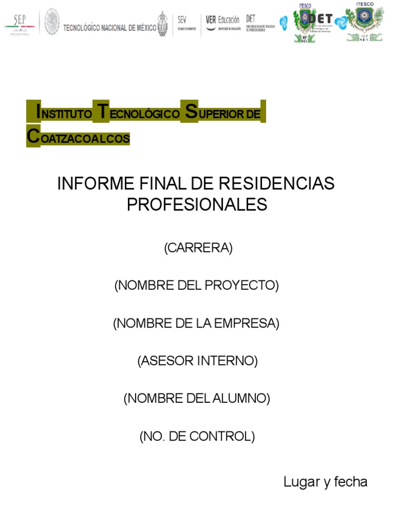 Portada Informe Final de Residencia | PDF