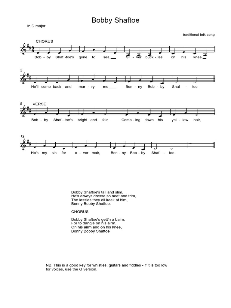 Bobby Shaftoe in D | PDF