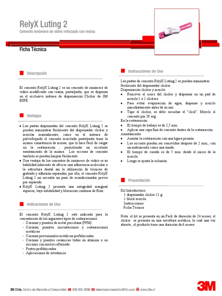 Instrucciones RelyX Luting 2 Cemento | PDF | Cemento | Lentes