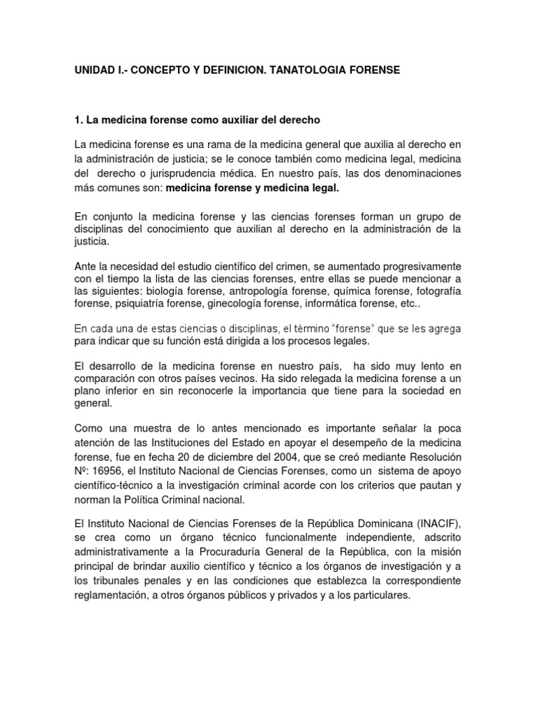 Unidad I.-Concepto y Definicion. Tanatol | PDF | Jurisprudencia médica ...