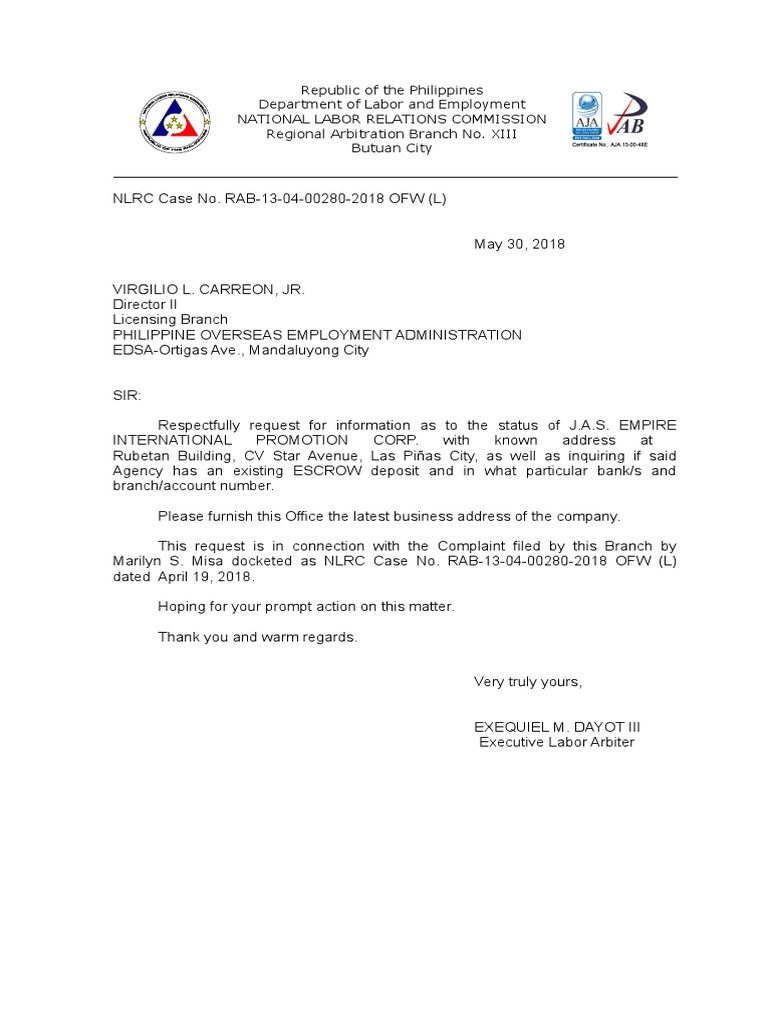 Letter to POEA | Labor | Government | Free 30-day Trial | Scribd