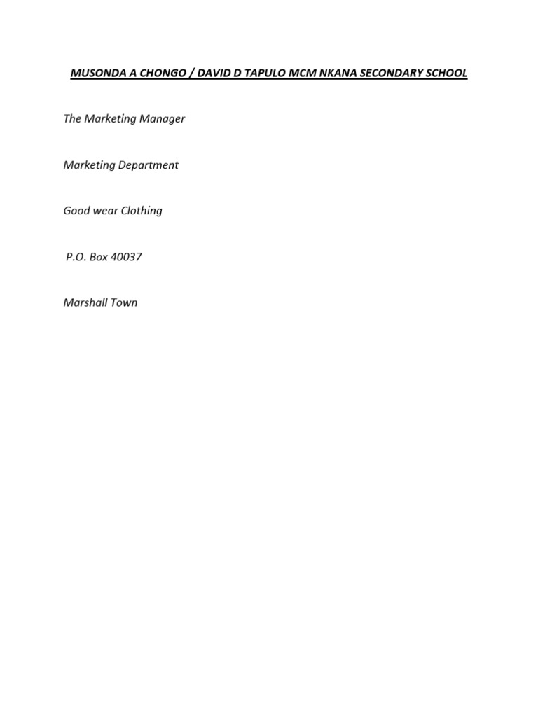 The Marketing Manager: Musonda A Chongo / David D Tapulo MCM Nkana ...