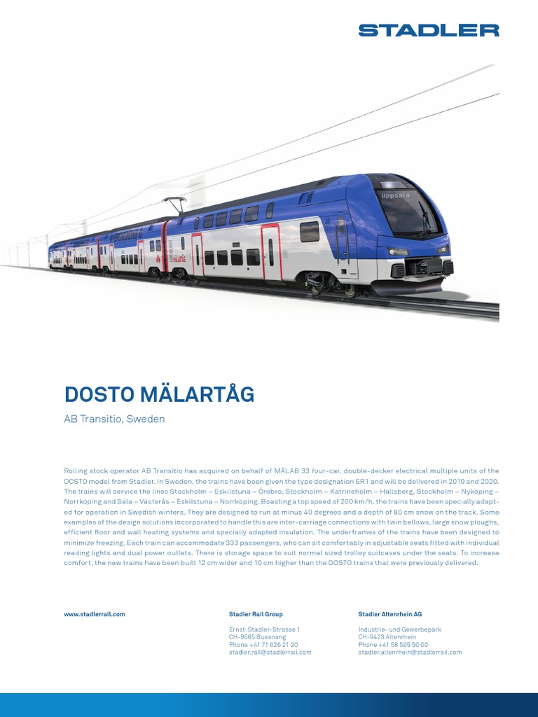 AB Transitio acquires 33 DOSTO trains from Stadler for MÄLAB lines ...