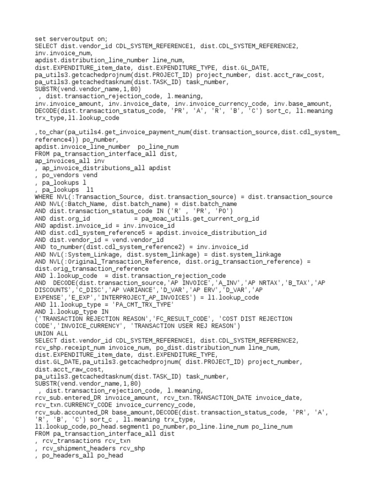 PA Supplier Costs Interface SQL | PDF | Databases | Sql