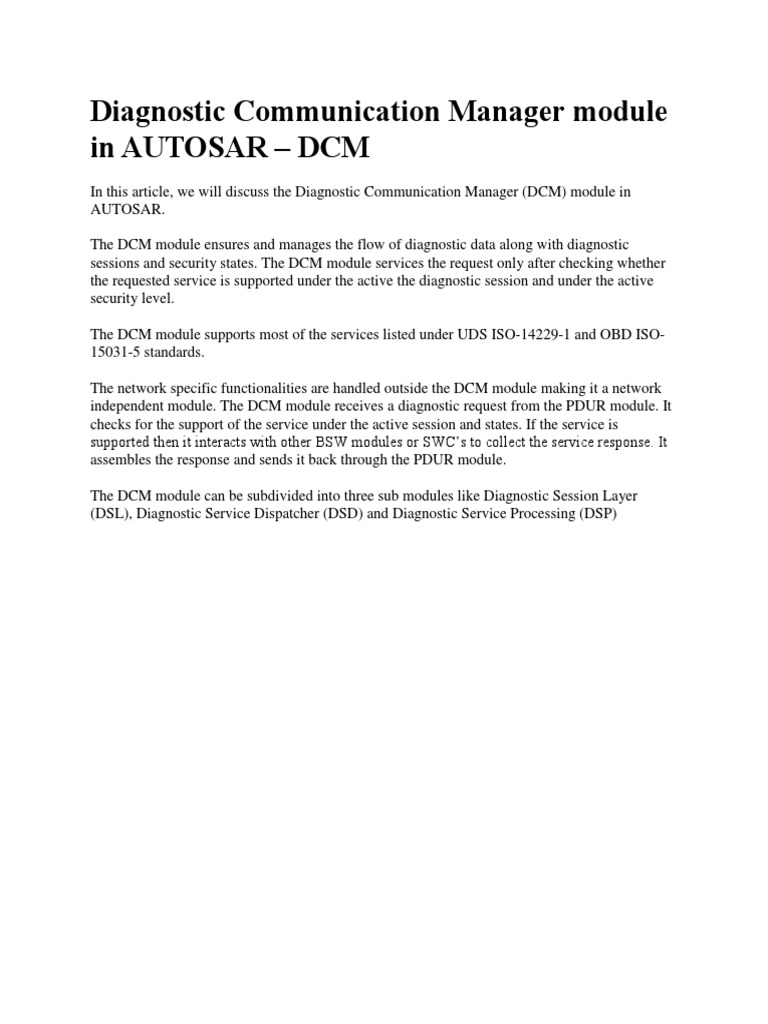 Diagnostic Communication Manager Module In Autosar Pdf Computer Architecture Computer