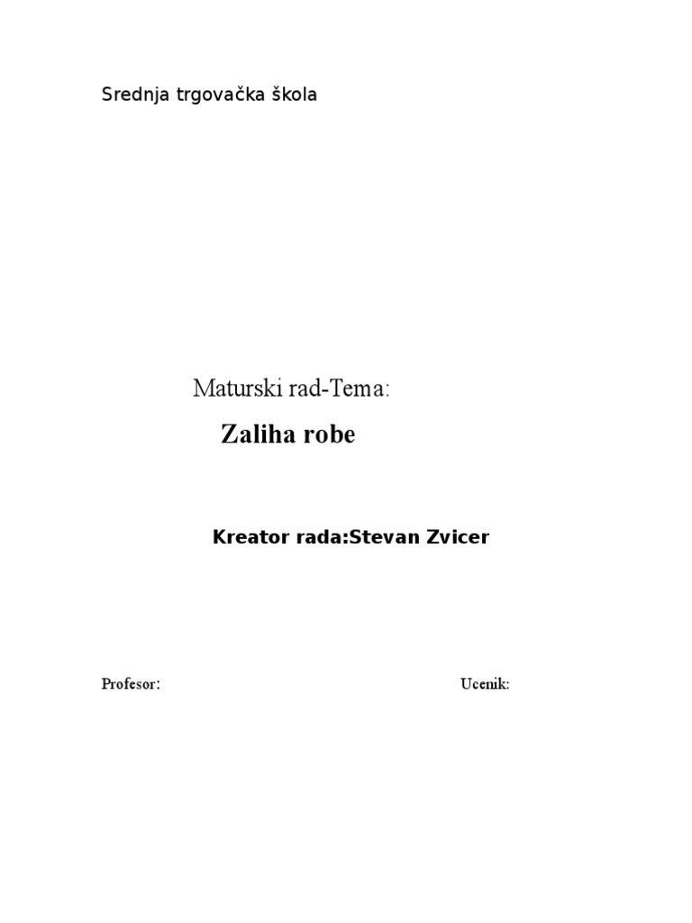 Stevan Zvicer Rad. Zalihe Robe | PDF