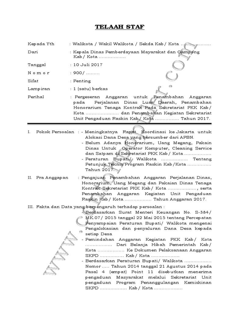 Contoh Telaah Staf | PDF