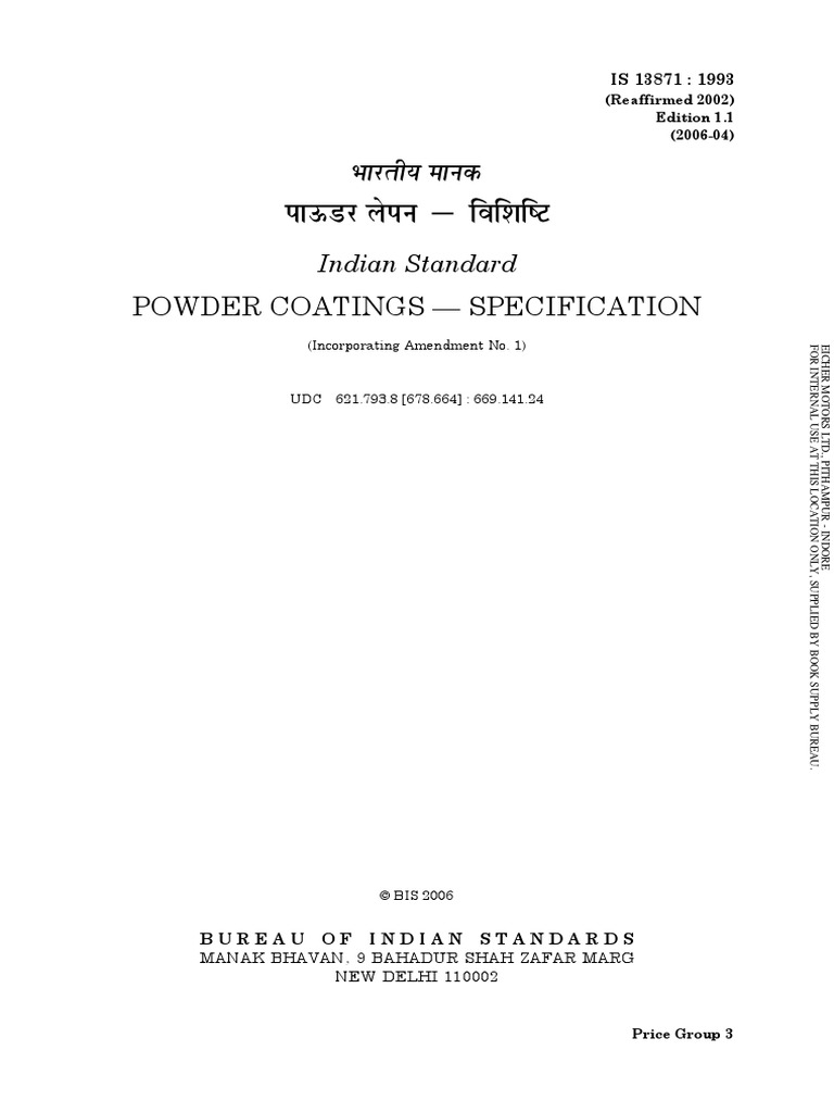 Powder Coatings — Specification: Indian Standard | Volatile Organic ...