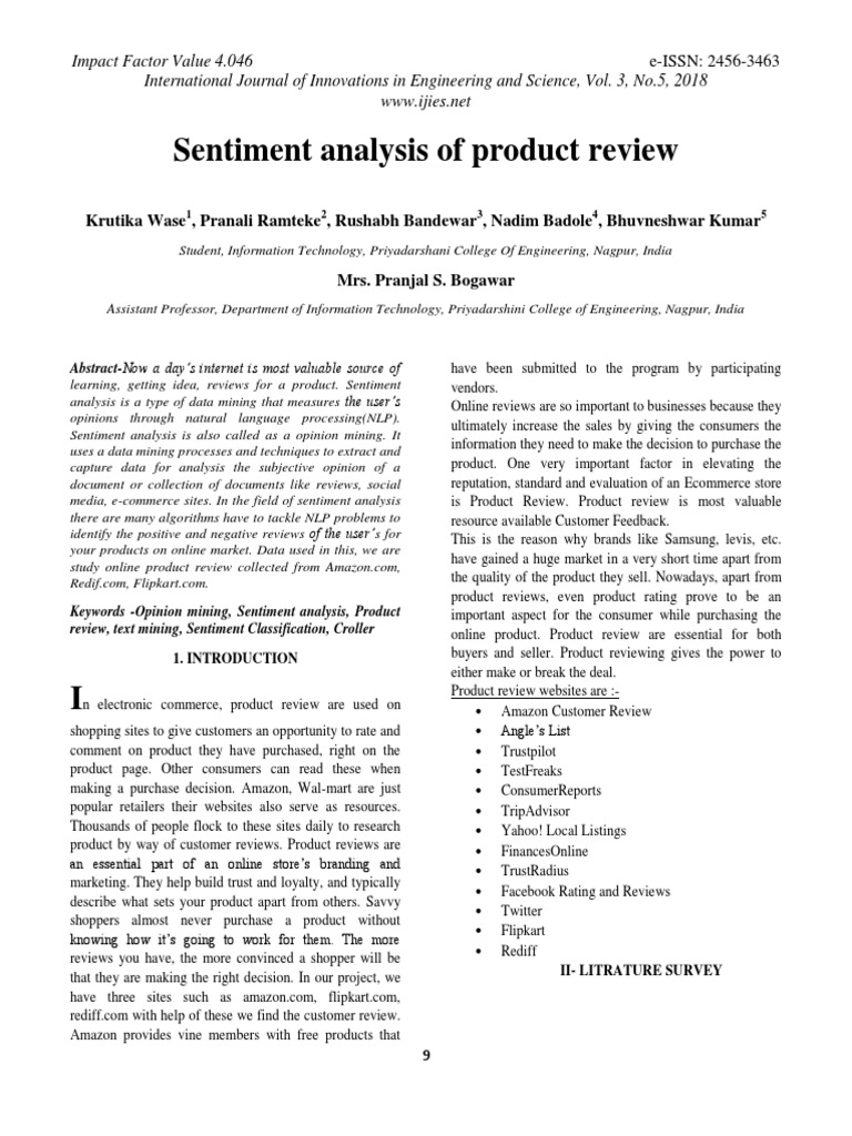 Sentiment Analysis of Product Review | PDF | Statistical Classification ...