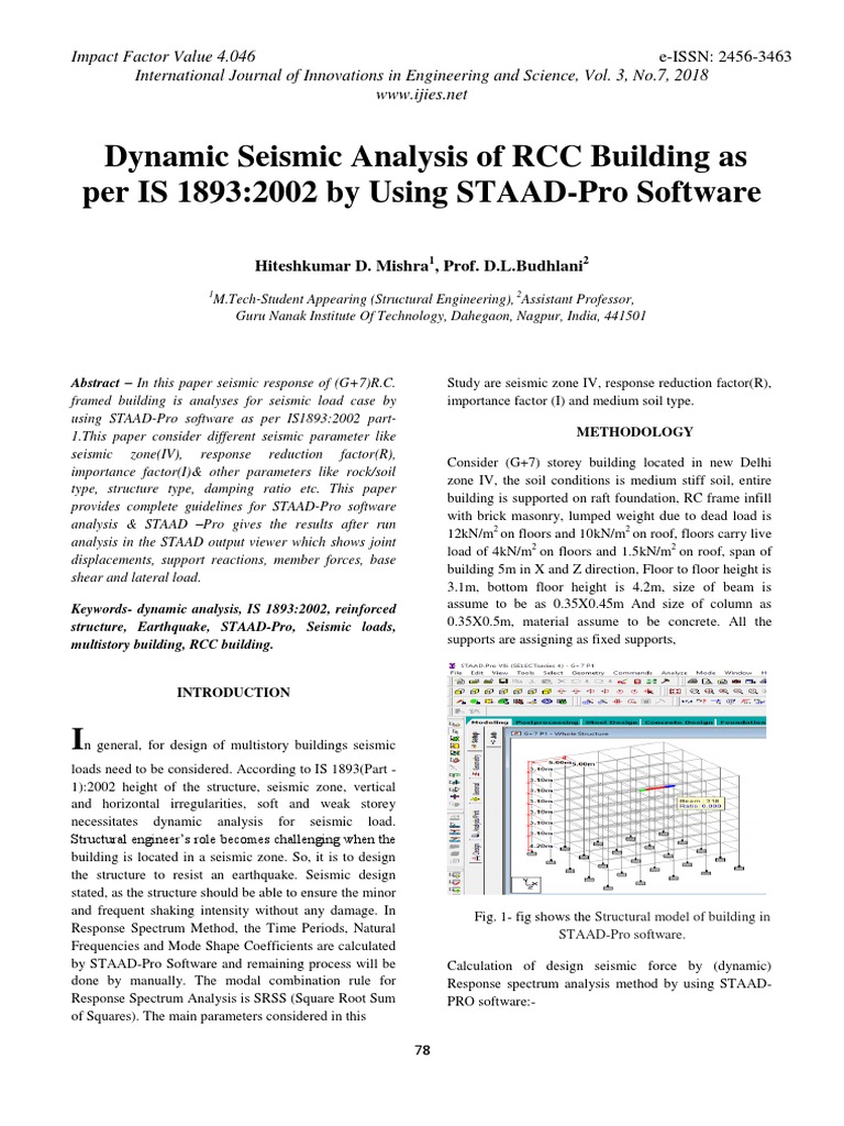 Dynamic Seismic Analysis of RCC Building As Per Is 18932002 by Using ...