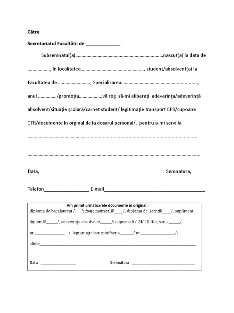 CERERE Eliberare Adeverinta 2015 | PDF