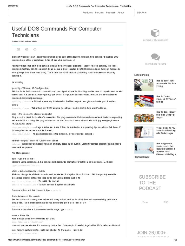 Useful DOS Commands For Computer Technicians - Technibble | PDF | Ip Address | Text File
