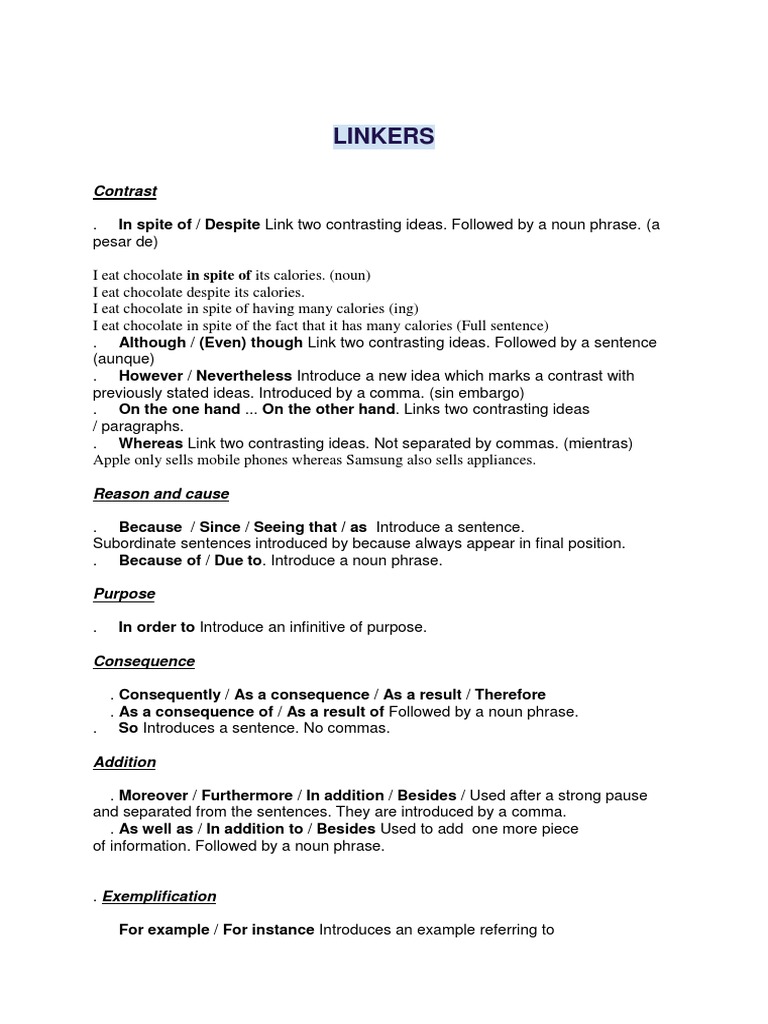 Linkers | PDF | Sentence (Linguistics) | Phrase
