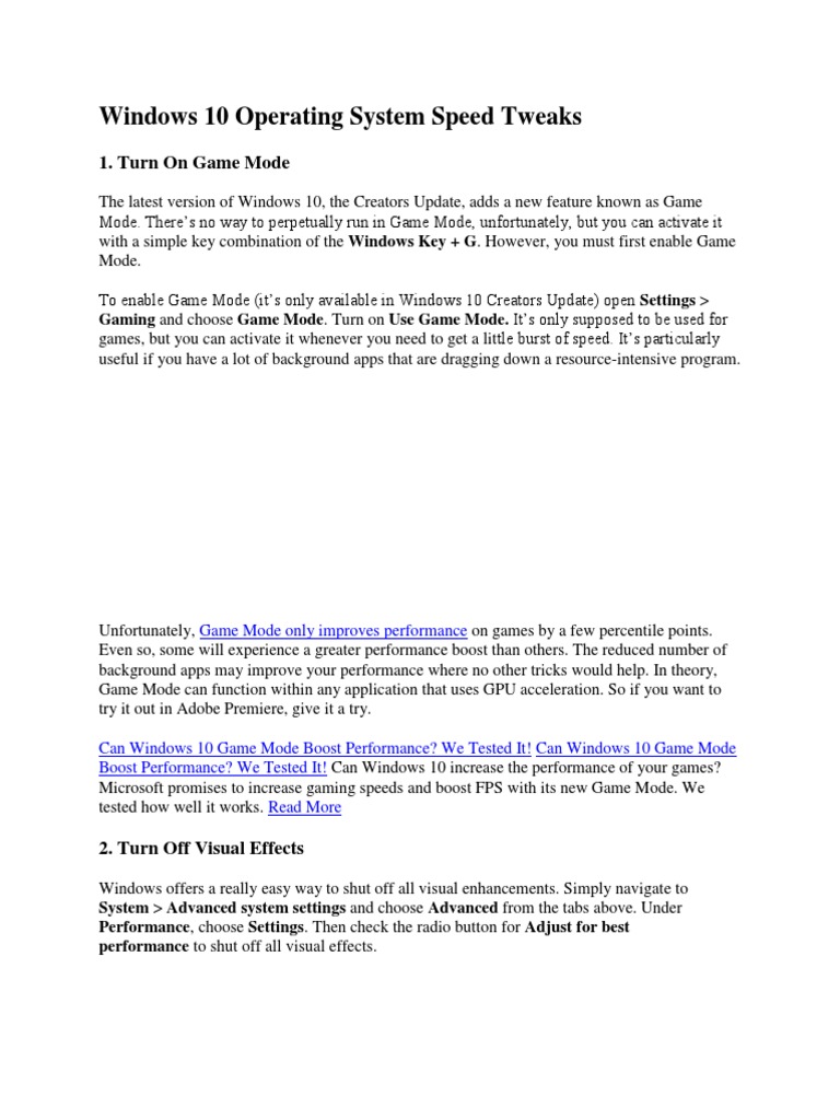 Windows 10 Operating System Speed Tweaks | PDF | Windows 10 | Microsoft ...
