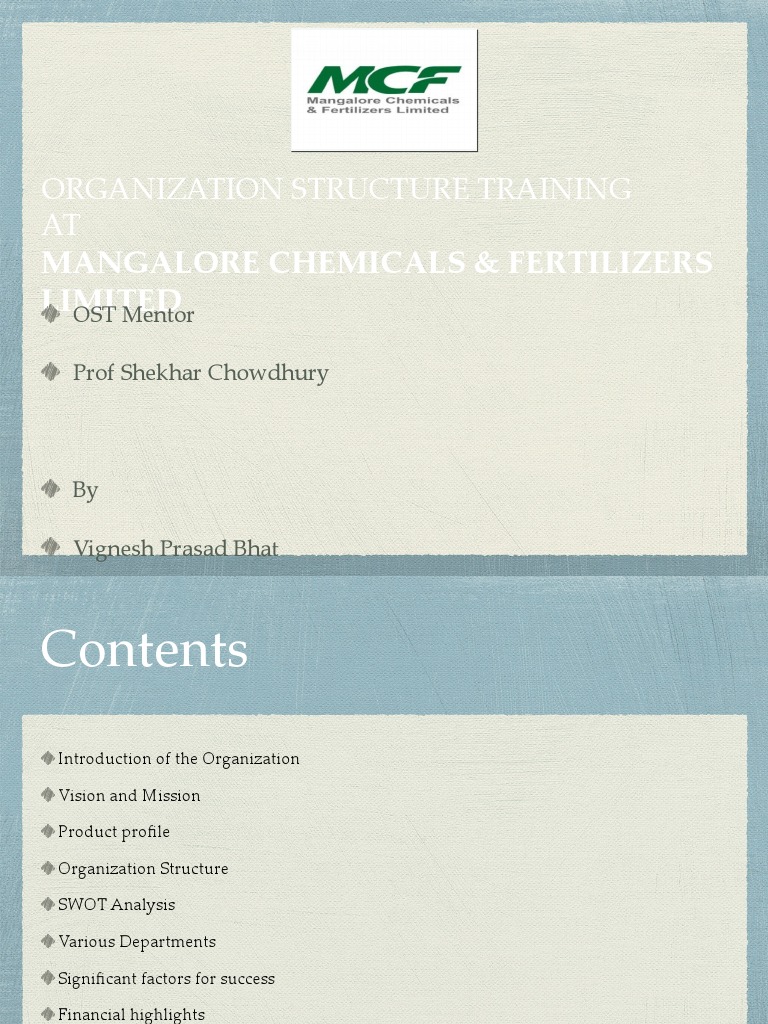 Organization Structure Training AT: Mangalore Chemicals & Fertilizers ...