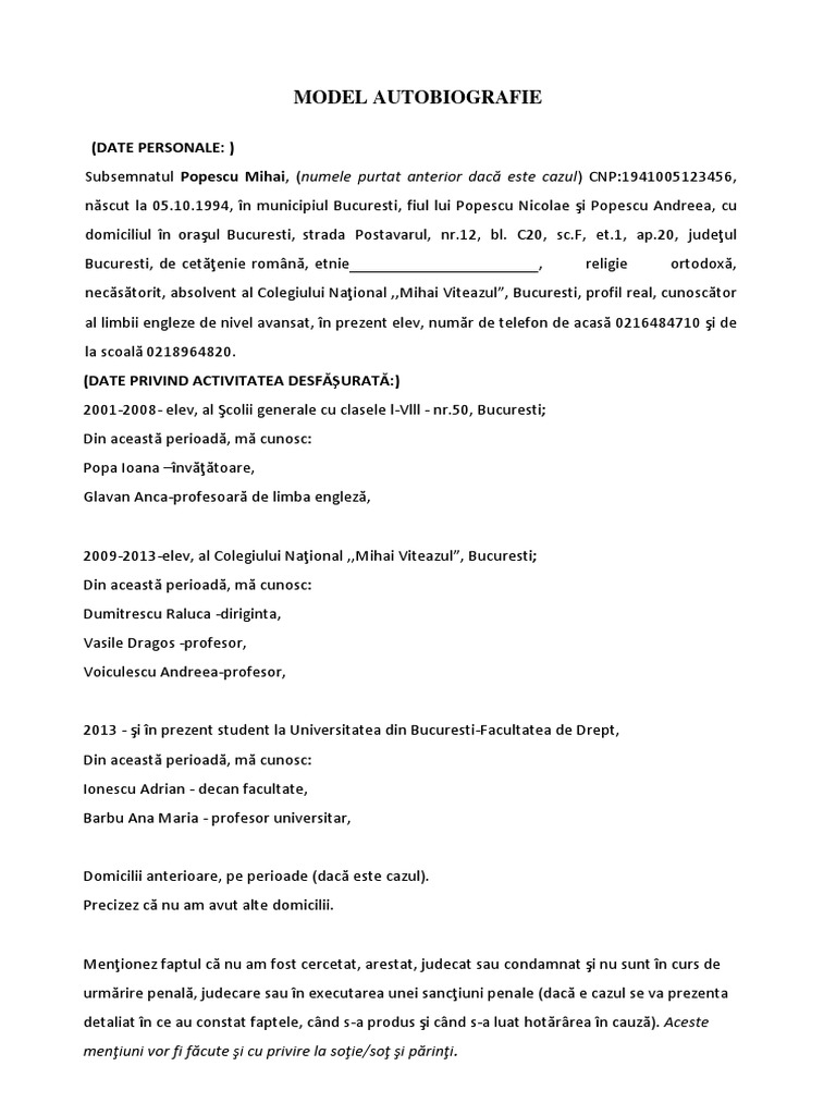 Autobiografie Model Completat | PDF