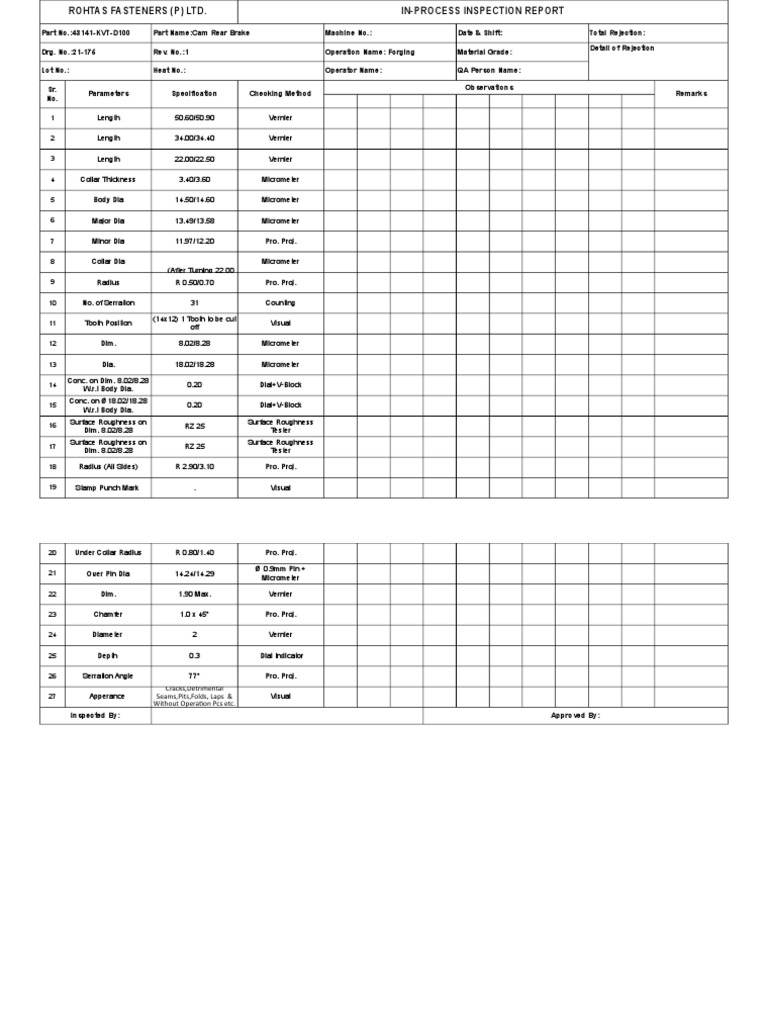 F QA 03 In-Process Inspection Report | PDF | Tools | Industrial Processes