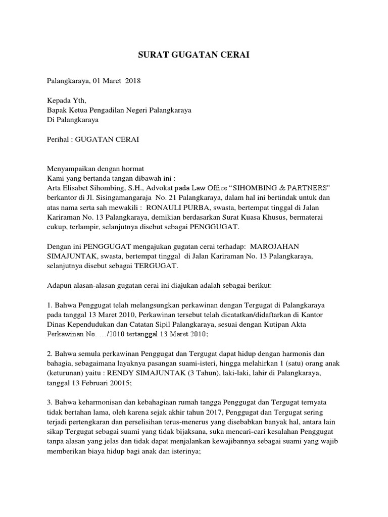Surat Gugatan Cerai | PDF