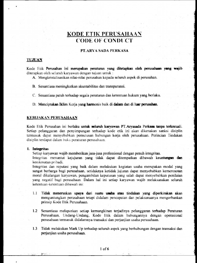 Kode Etik Perusahaan | PDF | Bisnis