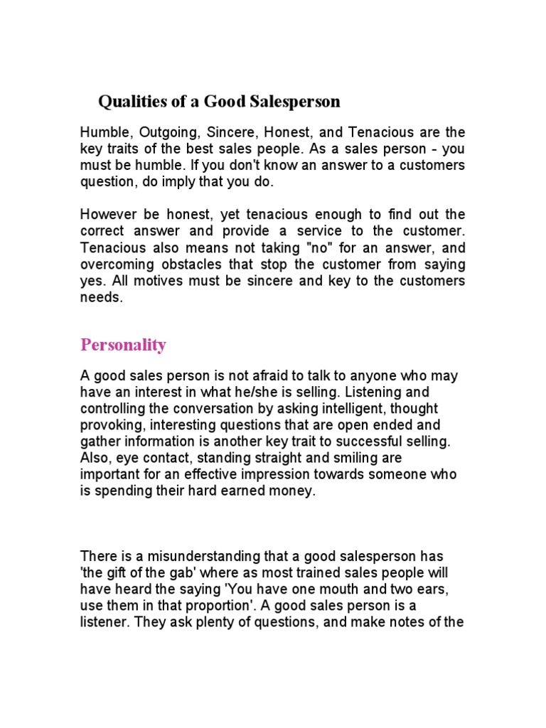 Qualities of A Good Salesperson | PDF | Sales | Business