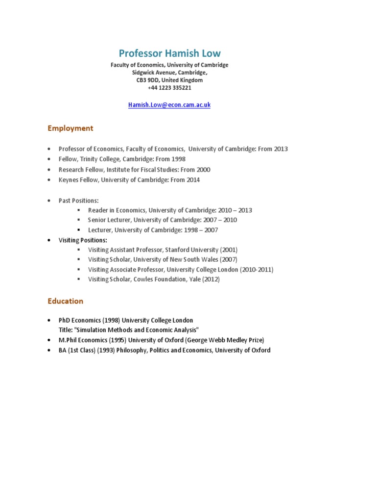 Professor Hamish Low: Employment | PDF | Economics | Taxes