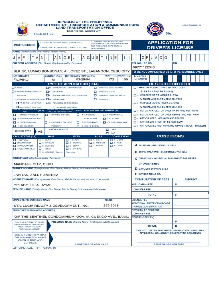 LTO Application Drivers License | PDF | Traffic | Land Vehicles