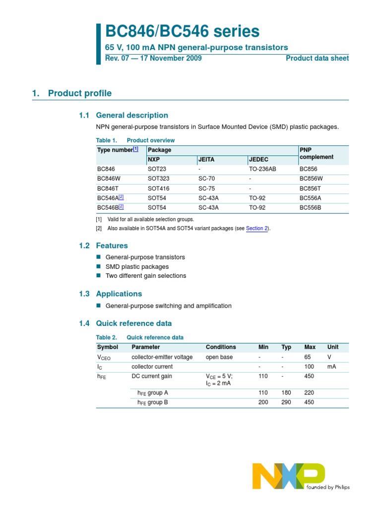1BW bc846 bc546 PDF | PDF | Bipolar Junction Transistor | Transistor
