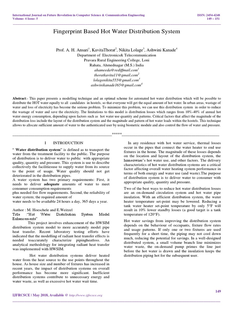 Fingerprint-Controlled Hot Water System | PDF | Water Heating | Water ...