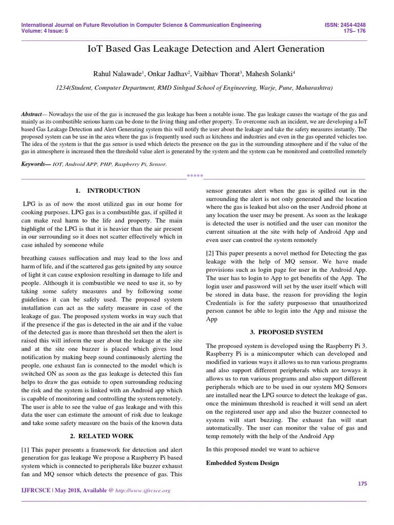 Iot Based Gas Leakage Detection And Alert Generation Internet Of Things Mobile App