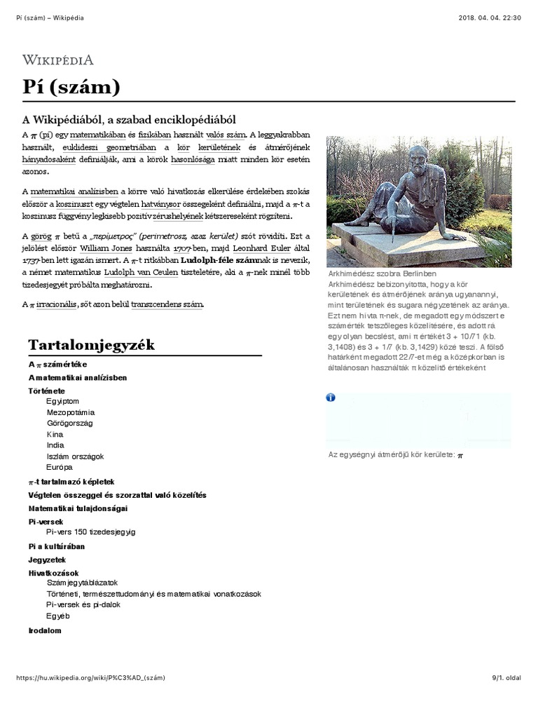Pí (Szám) - Wikipédia | PDF