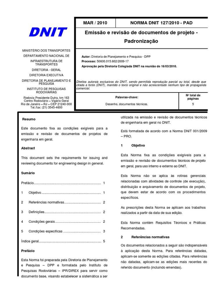 Norma DNIT 127/2010 - Padronização para emissão e revisão de documentos ...