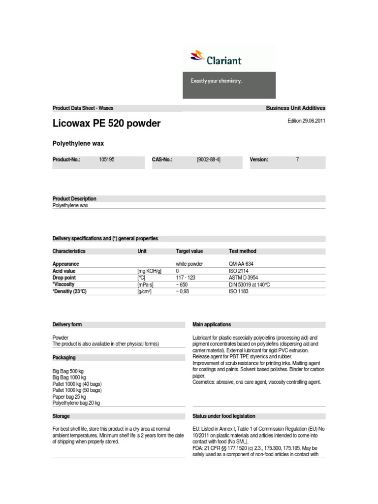 Licowax PE 520 | PDF | Wax | Polyethylene