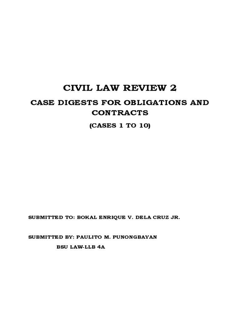 Case Digests on Obligations and Contracts | PDF | Negligence | Pleading