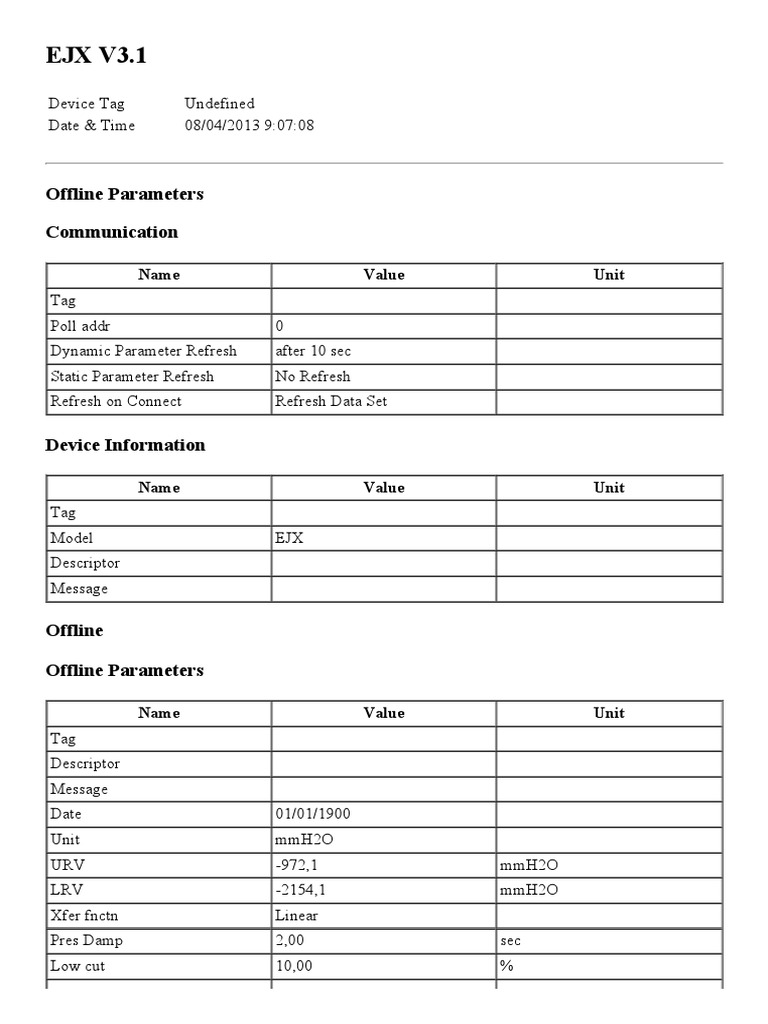 EJX V3.1: Offline Parameters Communication | PDF | Science ...