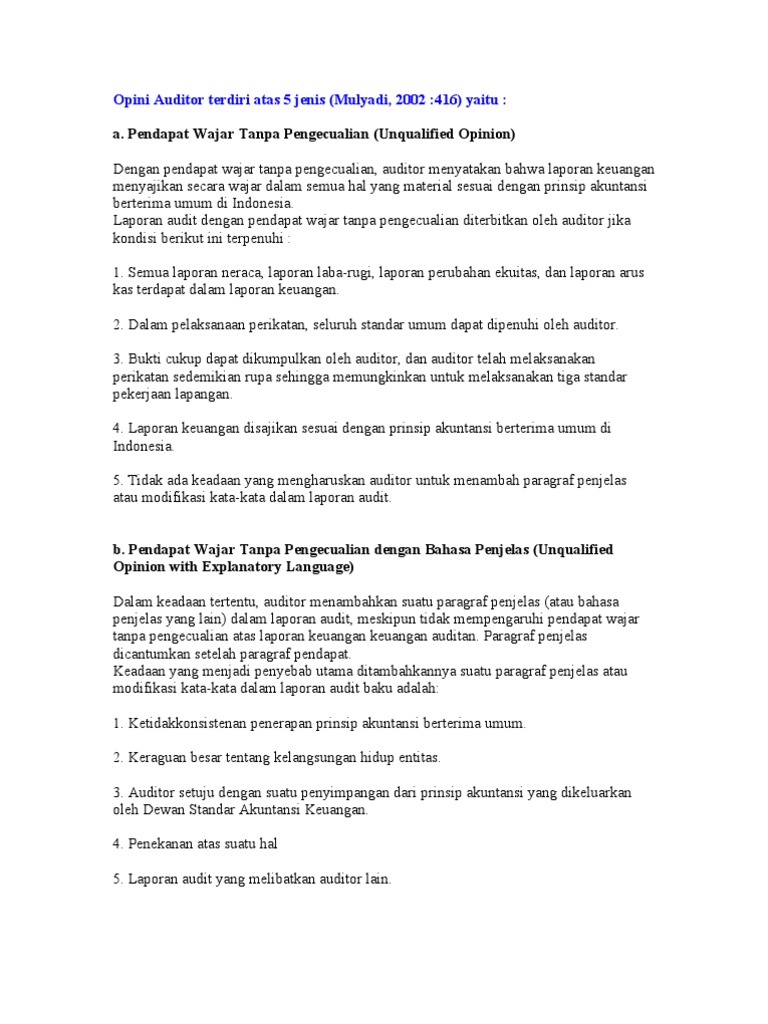 Opini Auditor Terdiri Atas 5 Jenis | PDF | Karier & Perkembangan ...