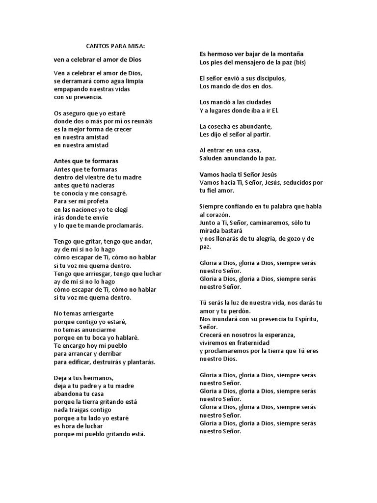 Cantos para Misa | Descargar gratis PDF | Misa (liturgia) | Cristo (título)