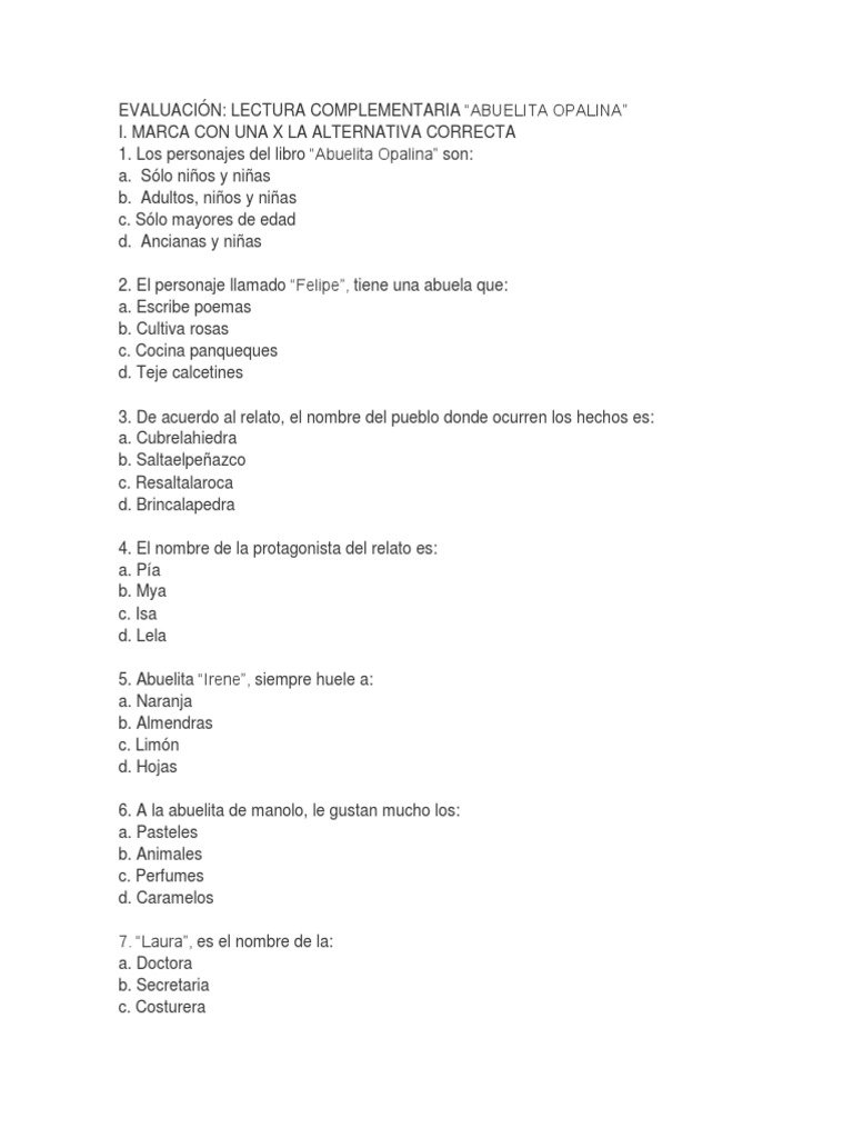 EVALUACIÓN Abuelita Opalina | PDF | Ocio