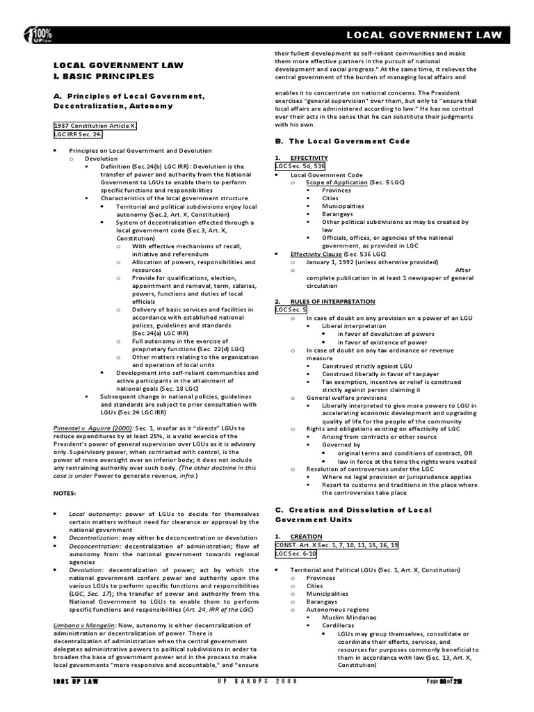 Local Government Law I. Basic Principles | PDF | Local Government ...