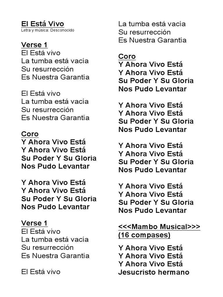 El Está Vivo (Lyrics) | PDF