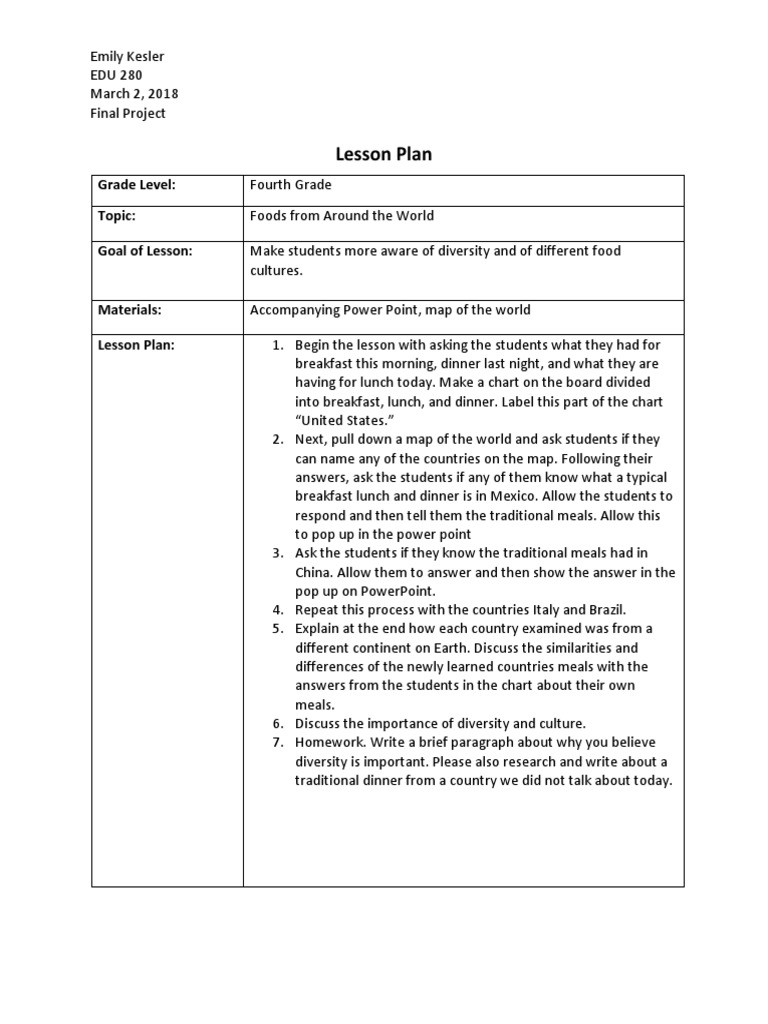 Edu 280 Multicultural Lesson Plan | PDF