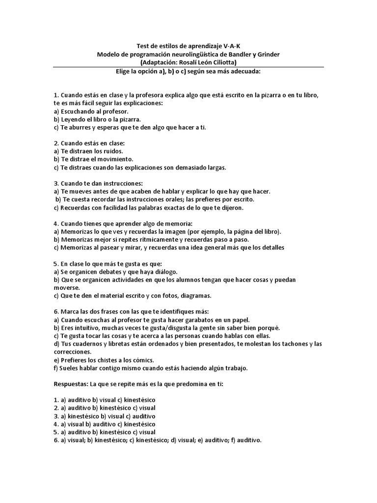 Test VAK: Identifica tu estilo de aprendizaje | PDF
