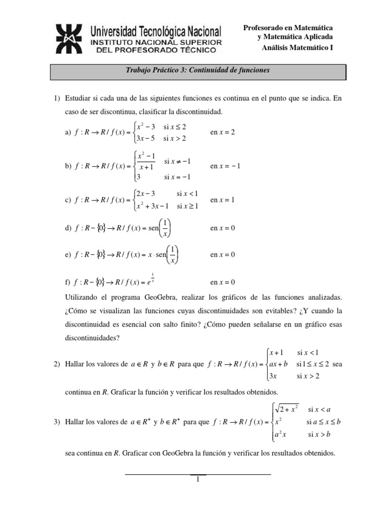 TP3 Continuidad de Funciones | PDF | Función continua | Asíntota