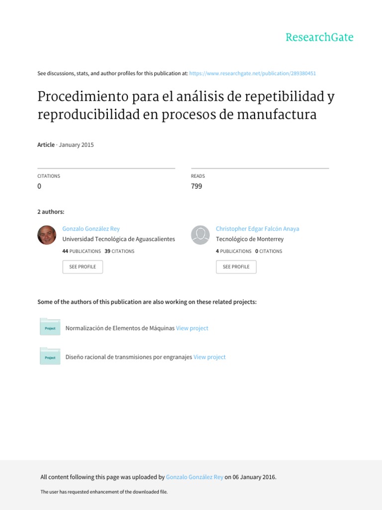 Repetibilidad y Reproducibilidad | PDF | Medición | Estadísticas