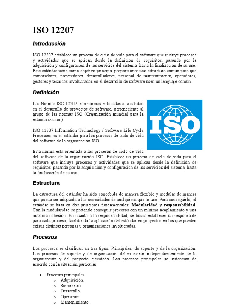 ISO 12207: Ciclo de Vida del Software | PDF | Organización ...