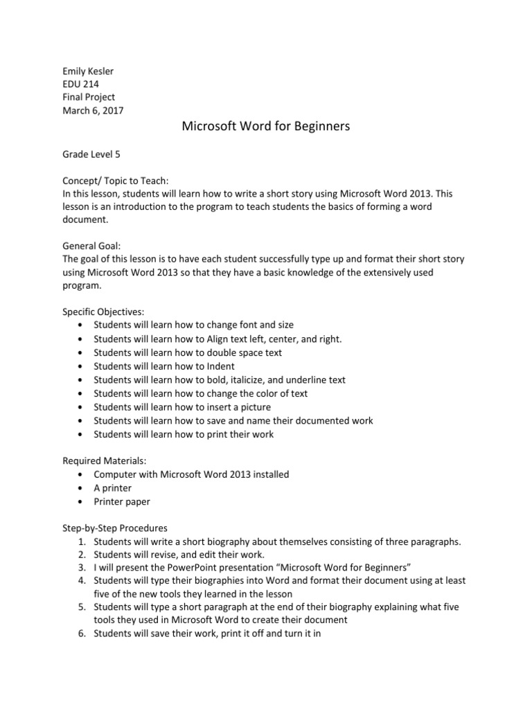 Microsoft Word Lesson Plan | PDF
