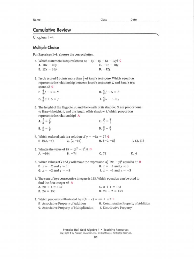 Prentice Hall Algebra 1 Chapter 4 Unit PDF | PDF