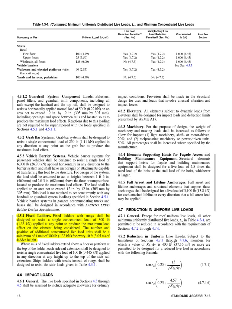 L PSF (KN M) Live Load Reduction Permitted? (Sec. No.) Multiple-Story ...