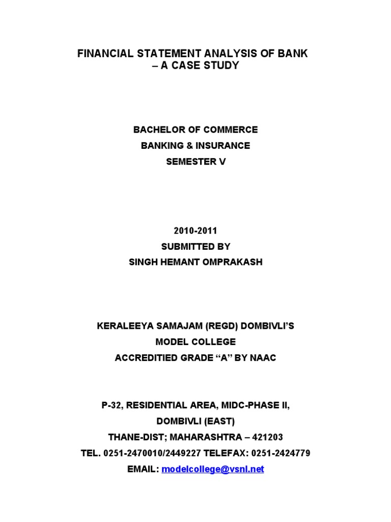 Financial Statement Analysis of Bank - A Case Study Completed | PDF ...